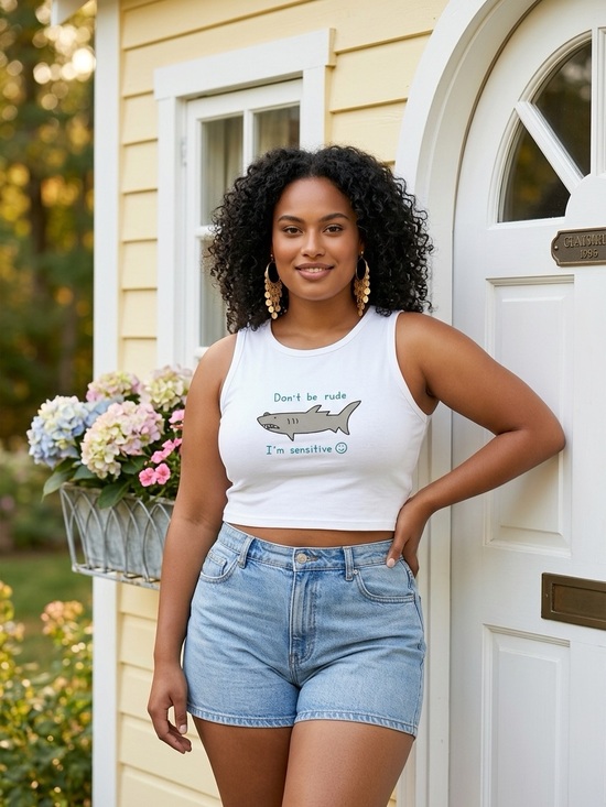 SHEIN | Tops | Shein White Shark Graphic Crop Tank | Poshmark